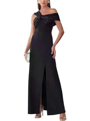 BWLDR Sequin-embellished Off-shoulder Maxi Dress - Black