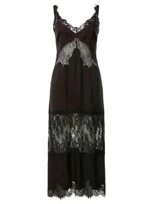 Pinko Midi Lace-trim Floral-jacquard Dress - Brown