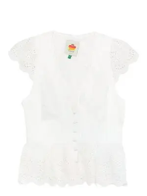 Farm Rio Embroidered Peplum Blouse - White