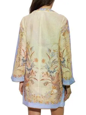 Zimmermann Indra Floral-print Lace-up Mini Dress - Neutrals