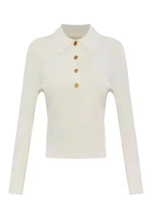 Michael Kors Ribbed-knit Long-sleeve Polo Top - Neutrals