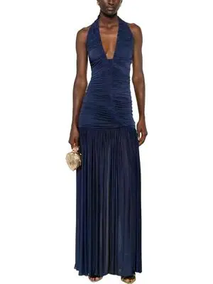 Christopher Esber Orion Ruched V-neck Maxi Dress Blue