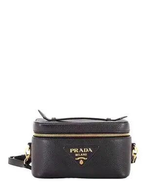 Prada Convertible Top Handle Vanity Vitello Daino Mini Shoulder Bag Black