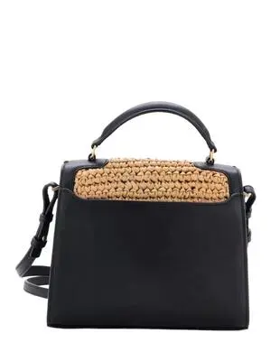 Saint Laurent Cassandra Top Handle Bag Raffia With Leather Mini Satchel - Black