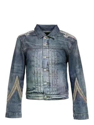 424 Embroidered Pleated Denim Jacket - Blue
