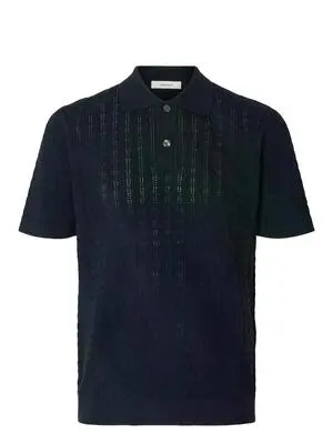 SELECTED Cable-knit Polo Shirt - Blue