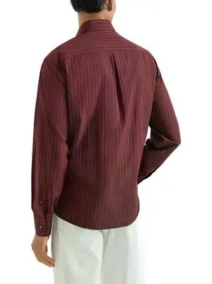 Brunello Cucinelli Double Pinstripe Cotton Overshirt With Italian Collar And Chest Pocket - Red