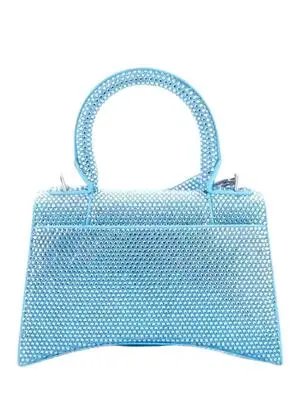 Balenciaga Hourglass Top Handle Bag Suede With Crystals Xs Crossbody Bag - Blue