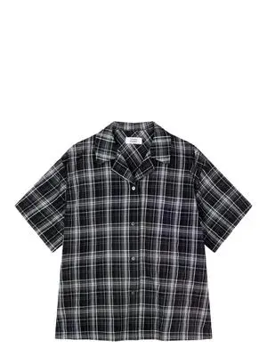 STUDIO TOMBOY Check-pattern Short-sleeve Cotton Shirt - Black