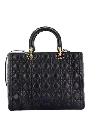 Dior Vintage Lady Bag Cannage Quilt Lambskin Large Satchel - Black