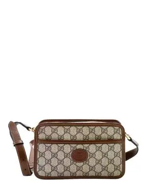Gucci Interlocking G Patch Camera Bag Gg Coated Canvas Mini Crossbody Bag - Brown