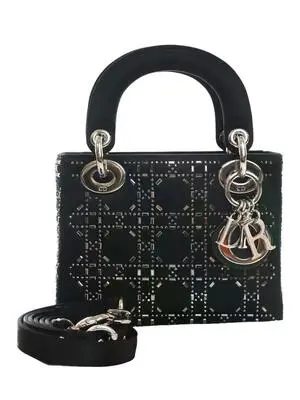 Dior 2017 Mini Satin Cannage Crystal Embellished Lady Satchel - Black