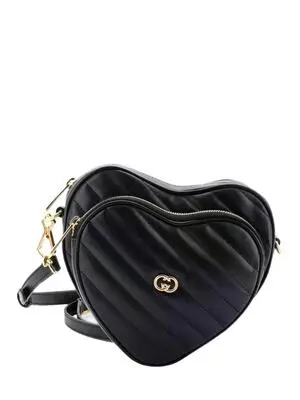Gucci Interlocking G Heart Diagonal Quilted Leather Mini Shoulder Bag - Black