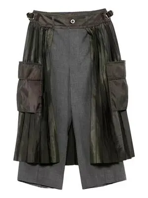 Sacai Pleated-overlay Cropped Trousers - Grey