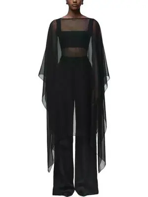 CAYET Farhana Sheer Handkerchief-hem Cape - Black