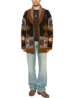 Alanui Jacquard-knit Fringed Cardigan - Grey