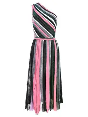 Missoni 2020s Striped One-shoulder Midi Dress - Black