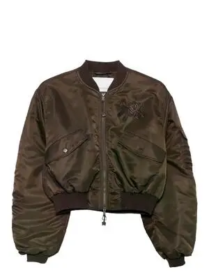 Cecilie Bahnsen Ruched-sleeve Cropped Bomber Jacket - Brown