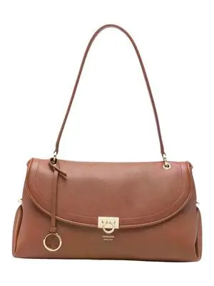 FERRAGAMO Gancini Pebbled Leather Tote Bag - Brown
