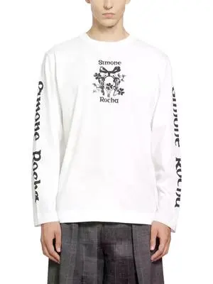 Simone Rocha Coming Up Roses Print Long Sleeve T-shirt - White