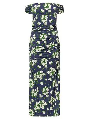 Carolina Herrera Floral-print Off-shoulder Jersey Midi Dress - Midnight Multi