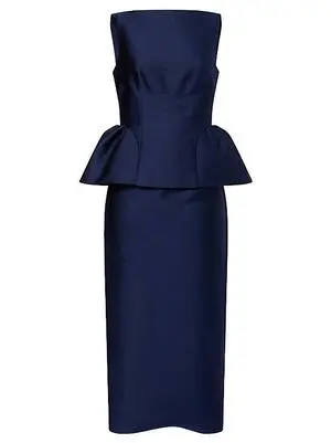 Roland Mouret Boat-neck Peplum Woven Midi Dress - Navy