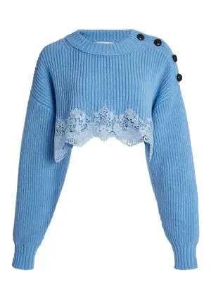 Chloé Lace-trimmed Wool Cropped Sweater - Blue