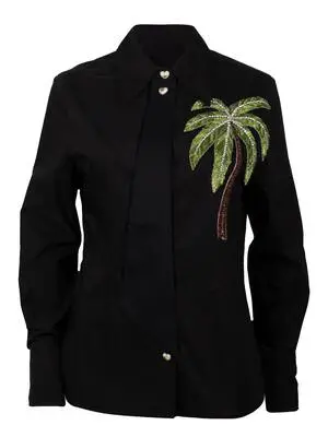 HOUSE OF LAINES LONDON Embellished Palm Tree Tie Shirt - Black