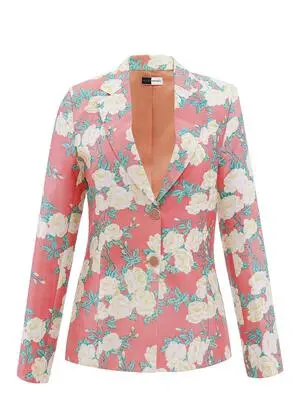 RICHA SHARMA Tailored Single Breasted Silk Blazer In In Floral Blooms - Pink
