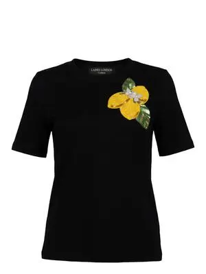 HOUSE OF LAINES LONDON Embellished Cotton T-shirt - Black