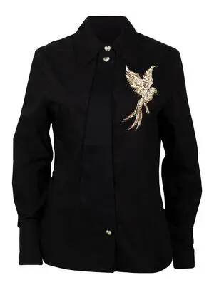 HOUSE OF LAINES LONDON Embellished Bird Of Paradise Tie Detail Shirt - Black