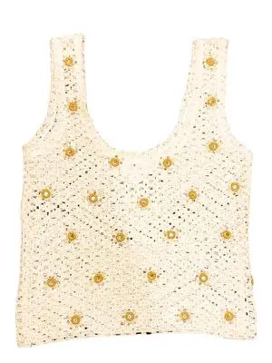 COLLECTED XX White / Gold Crochet Mirror Work Vest - White/gold