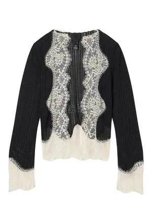 Anna Sui Lace-trimmed Jersey Cardigan - Multi