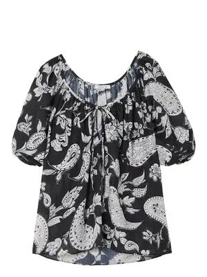 Fil De Vie Juno Paisley-print Cotton-batiste Blouse - Black