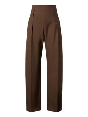 Khaite Somera Pleated Virgin Wool Straight Pants - Brown