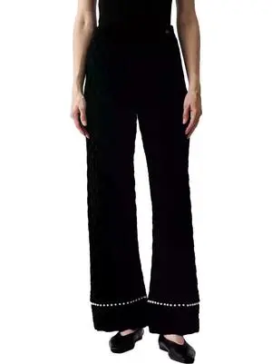 Karl Lagerfeld Basket-weave Faux-pearl-embellished Trousers - Black