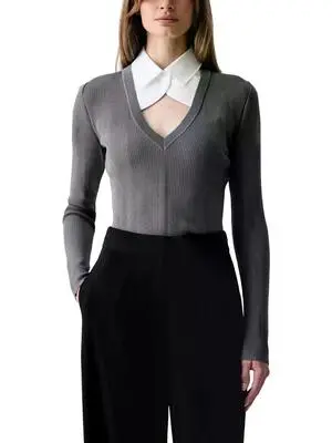 Karl Lagerfeld Ribbed V-neck Sweater - Grey