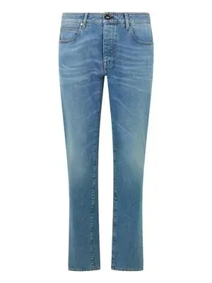MOORER Straight-cut Whiskered Jeans - Blue