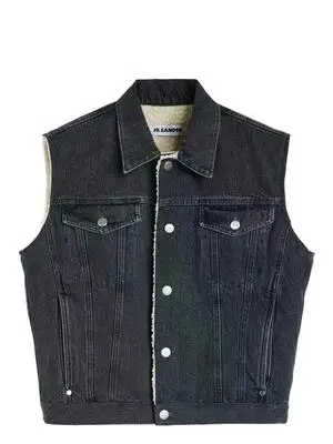 JIL SANDER Fleece-lined Denim Gilet - Grey