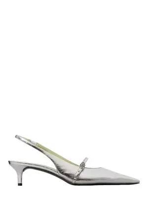 Tory Burch Double T Metallic Pointed-toe Pumps - Silver
