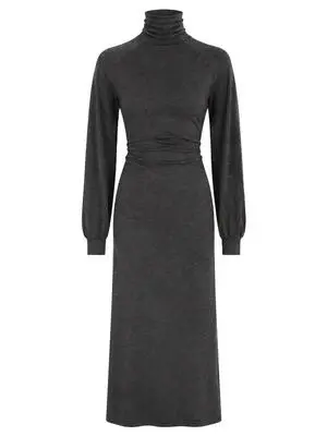 PETAR PETROV Twist-detail High-neck Long-sleeve Midi Dress - Grey