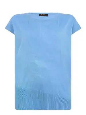 MOORER Ribbed-trim T-shirt - Blue