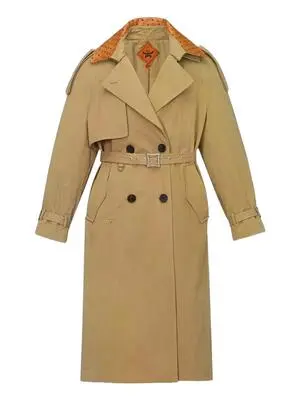Mcm Double-breasted Trench Coat With Monogram Print Collar - Neutrals