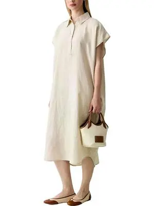 BENETTON Short-sleeved Midi Shirt Dress - Neutrals