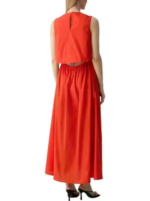 BENETTON Gathered-waist Cut-out Sleeveless Midi Dress - Red