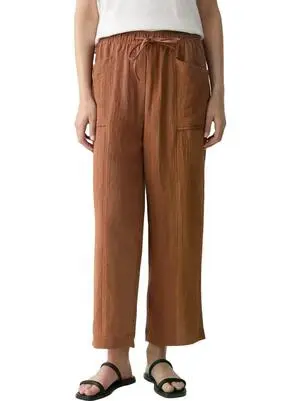 BENETTON Drawstring-waist Straight-leg Cropped Trousers - Brown