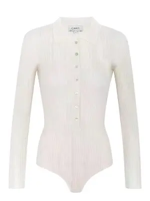 CAYET Jill Ribbed-knit Bodysuit - Neutrals
