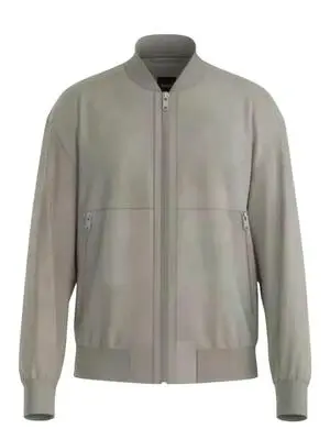 BOSS Leather Bomber Jacket - Grey