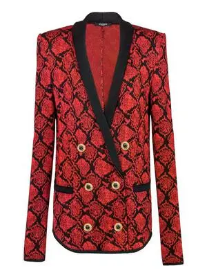 Balmain Snake-effect Double-breasted Blazer - Red