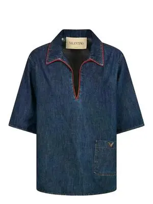 Valentino Garavani Vlogo Contrast-trim T-shirt - Blue